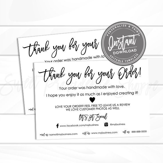 EDITABLE Thank You for Your Order Template, Printable Personalized ...