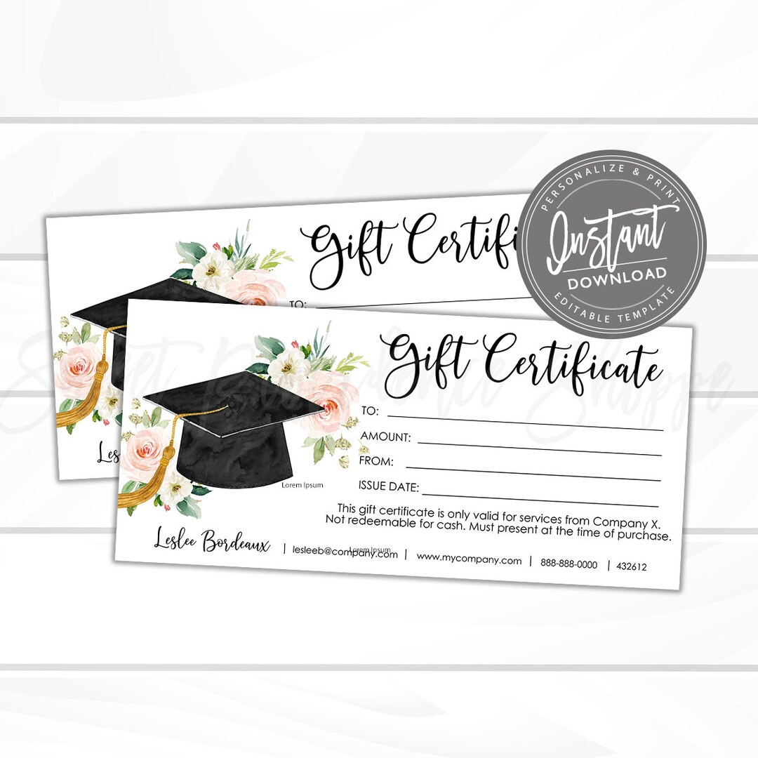 Editable Graduation Gift Certificate, Printable Gift Card, DIY Senior ...