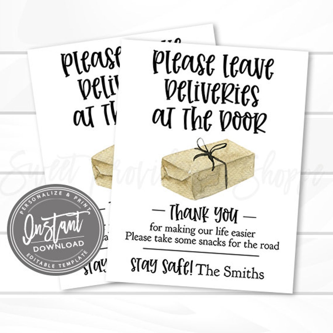 Editable Delivery Sign, Leave at Door, Thank You, Personalized Delivery ...