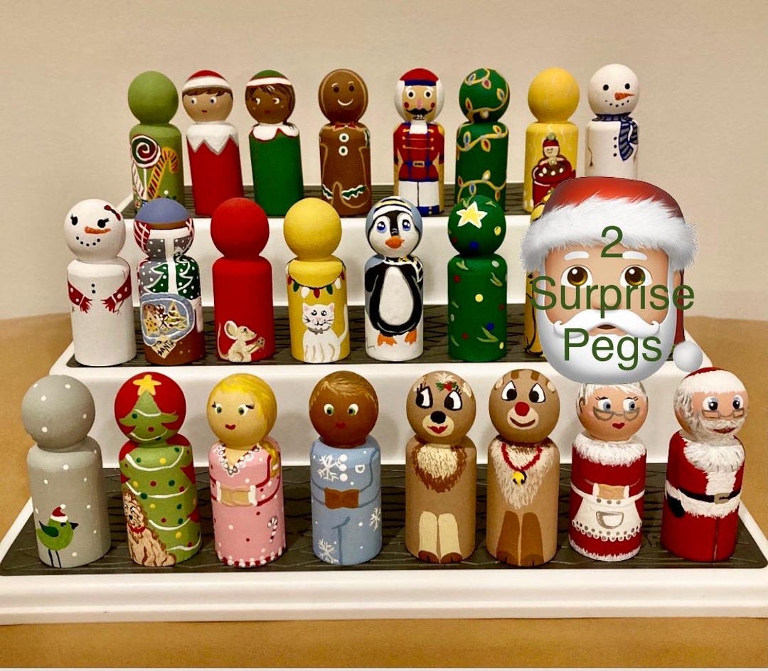 Rustic Wooden Advent Calendar Peg Dolls, Hand Painted Christmas ...