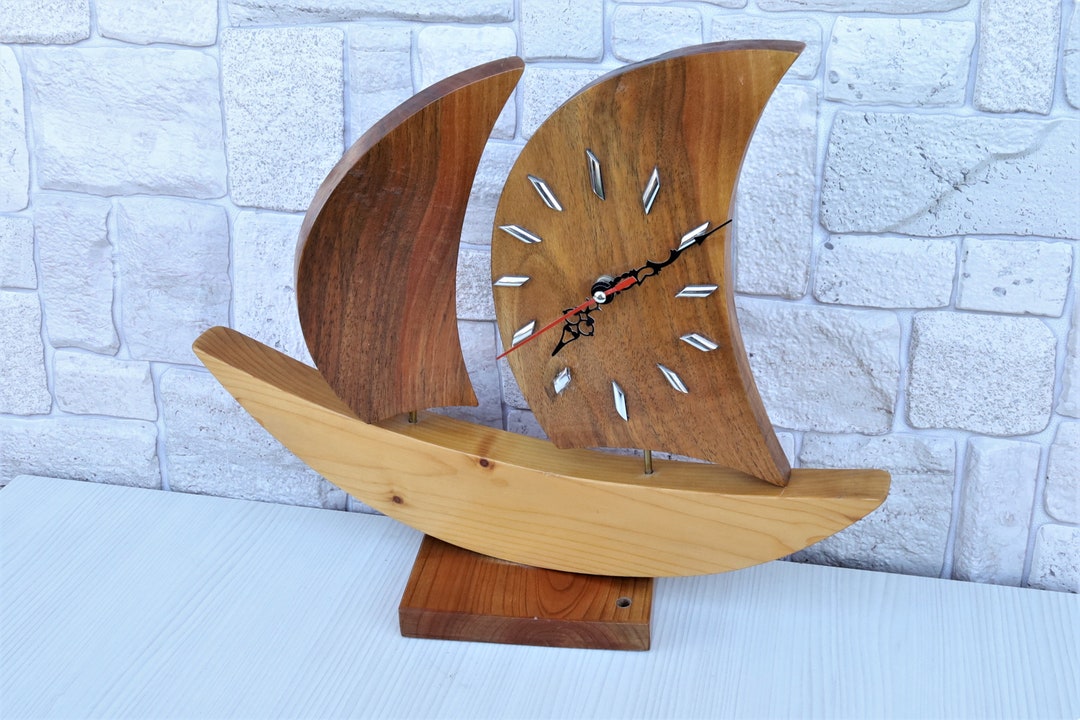Handmade Wooden Clock , Table Wooden Clock , Ship Clock , Wooden Ship ...