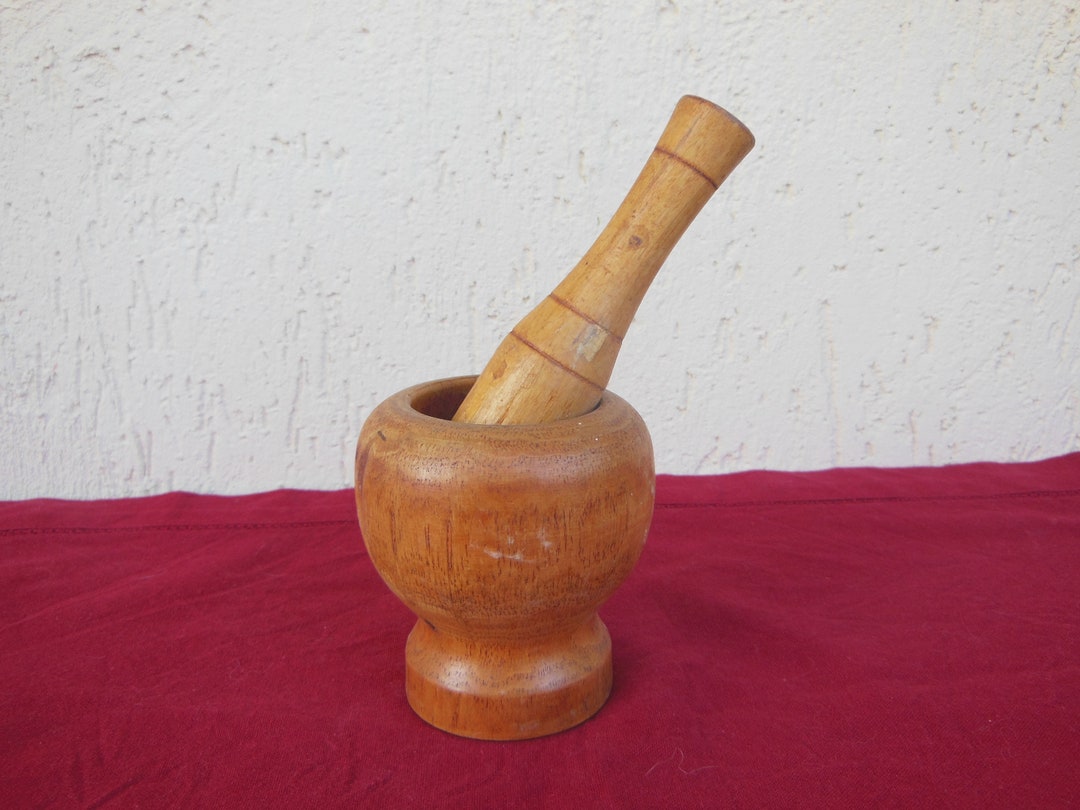 Vintage Wooden Mortar and Pestle, Handmade Hand Painted Decorative, KITCHEN WOOD ACCESSORIES, A ...