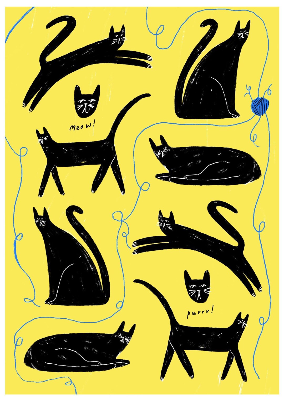 A4 Cats Risograph Print - Etsy