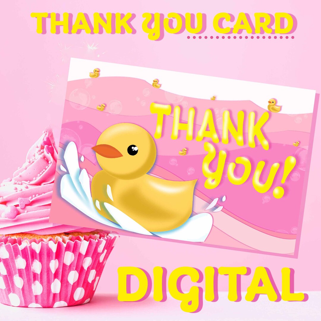 Duck Birthday Thank You Card: Adorable Pink Design (digital Printable ...