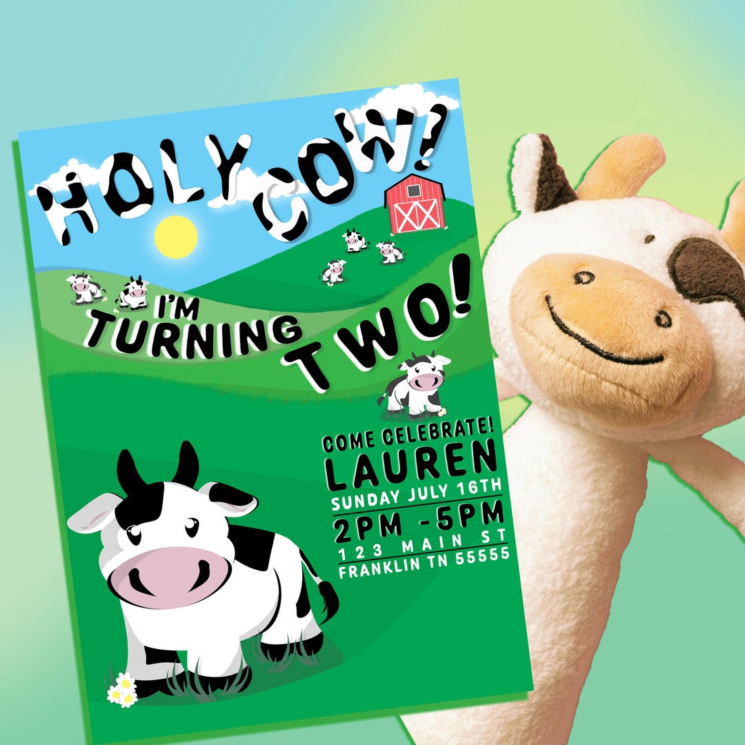 Cow Birthday Invitation: "wow Cow Turning Two" - Personalized Printable ...