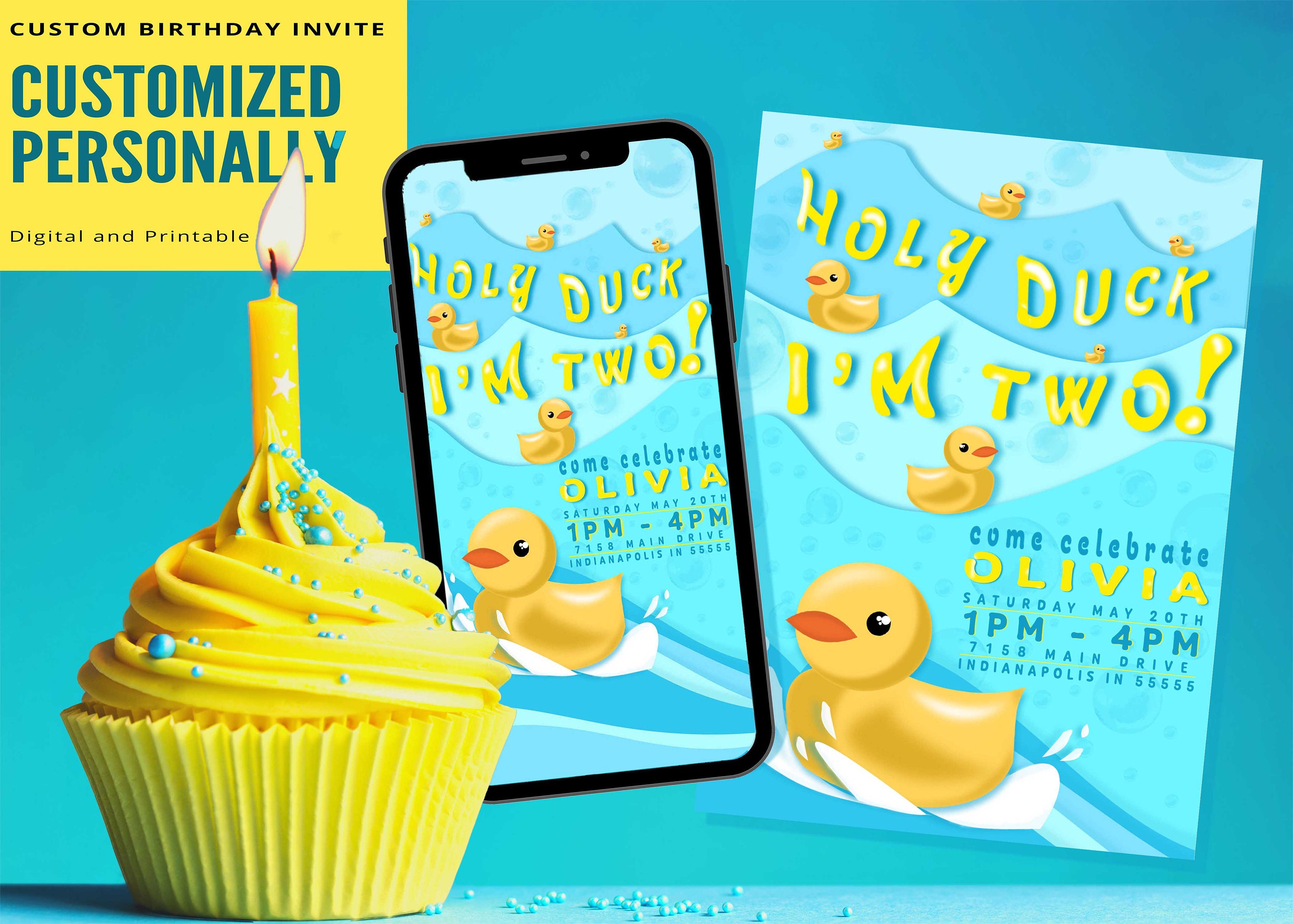 Duck Birthday Invitation - Digital and Printable - "holy Duck I'm Two ...