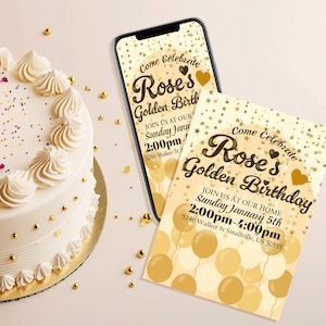 Golden Birthday Invitation - 2-piece Digital & Printable Set ...
