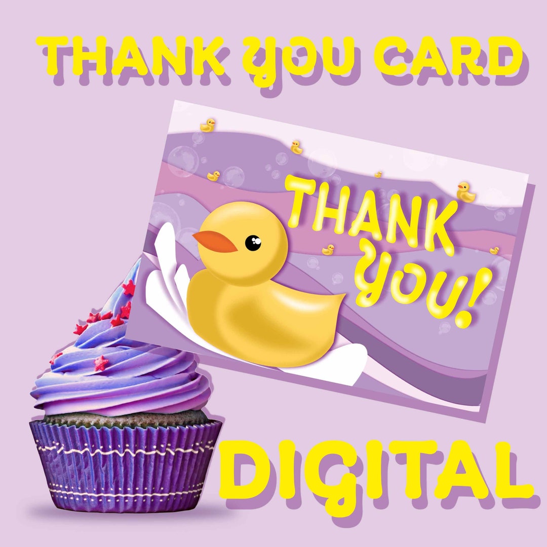Duck Birthday Thank You Card: Adorable Yellow Duck, Purple Design ...