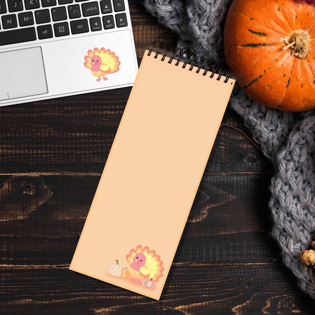 Cute Fall Notepad - Pumpkin and Turkey Design - 2.5x6 Inches - 30 ...
