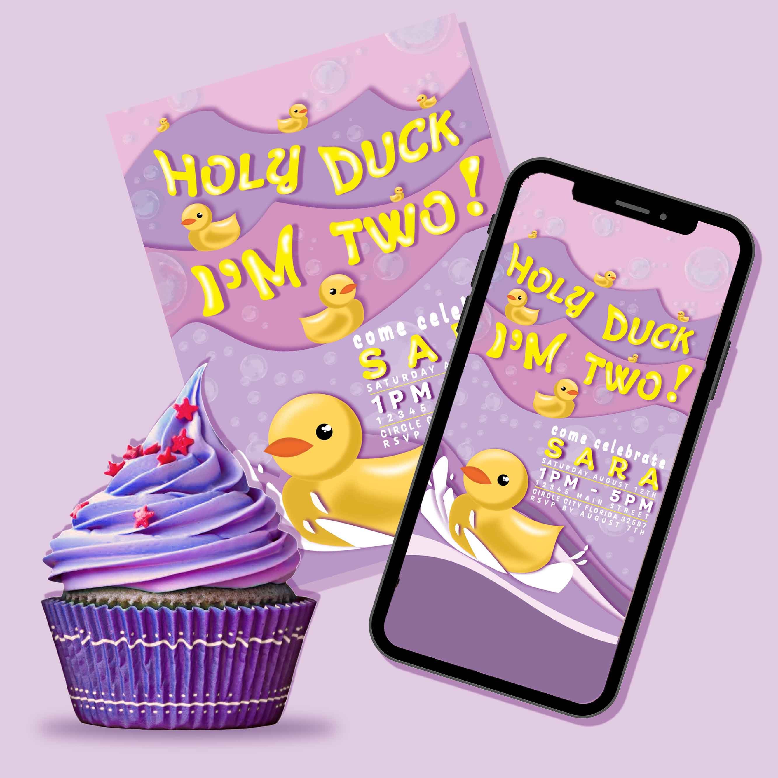 Duck Birthday Invitation - Digital and Printable - "holy Duck I'm Two ...