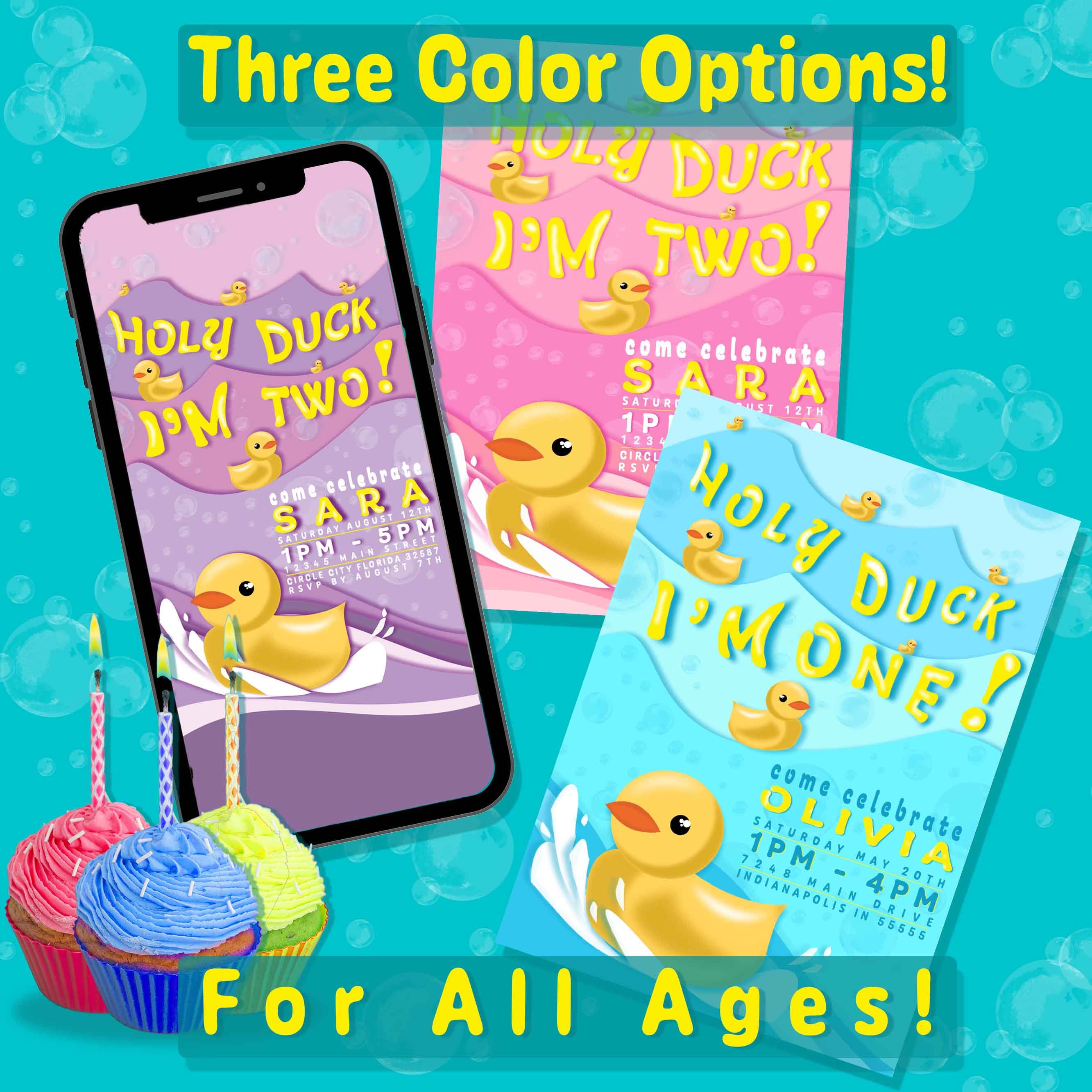 Duck Birthday Invitation - Digital and Printable - "holy Duck I'm Two ...