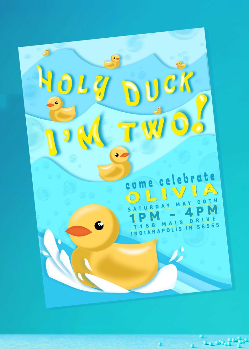 Invitación de cumpleaños de pato Digital e imprimible Holy Duck soy dos ...