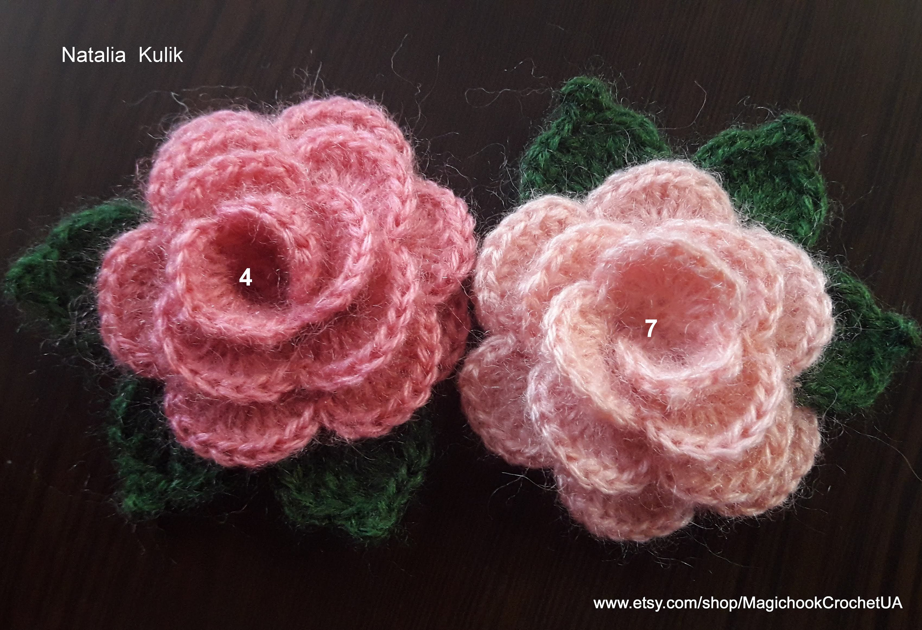 Crocheted Small Rose With Green Leaves3d Crochet Flowers - Etsy