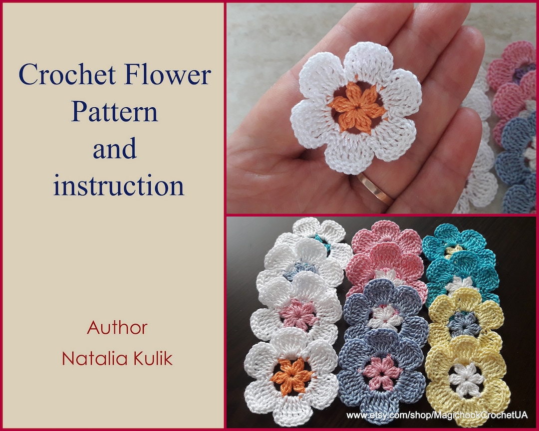 Crochet Small Flower Pattern PDF, Instructions Knit Applique 3D ...