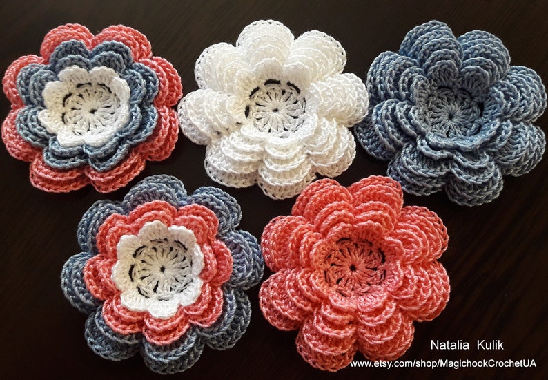 Crochet Flower Pattern PDF Instructions Knit Applique 3D | Etsy