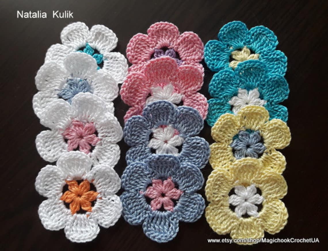 Crochet Small Flower Pattern PDF Instructions Knit Applique - Etsy