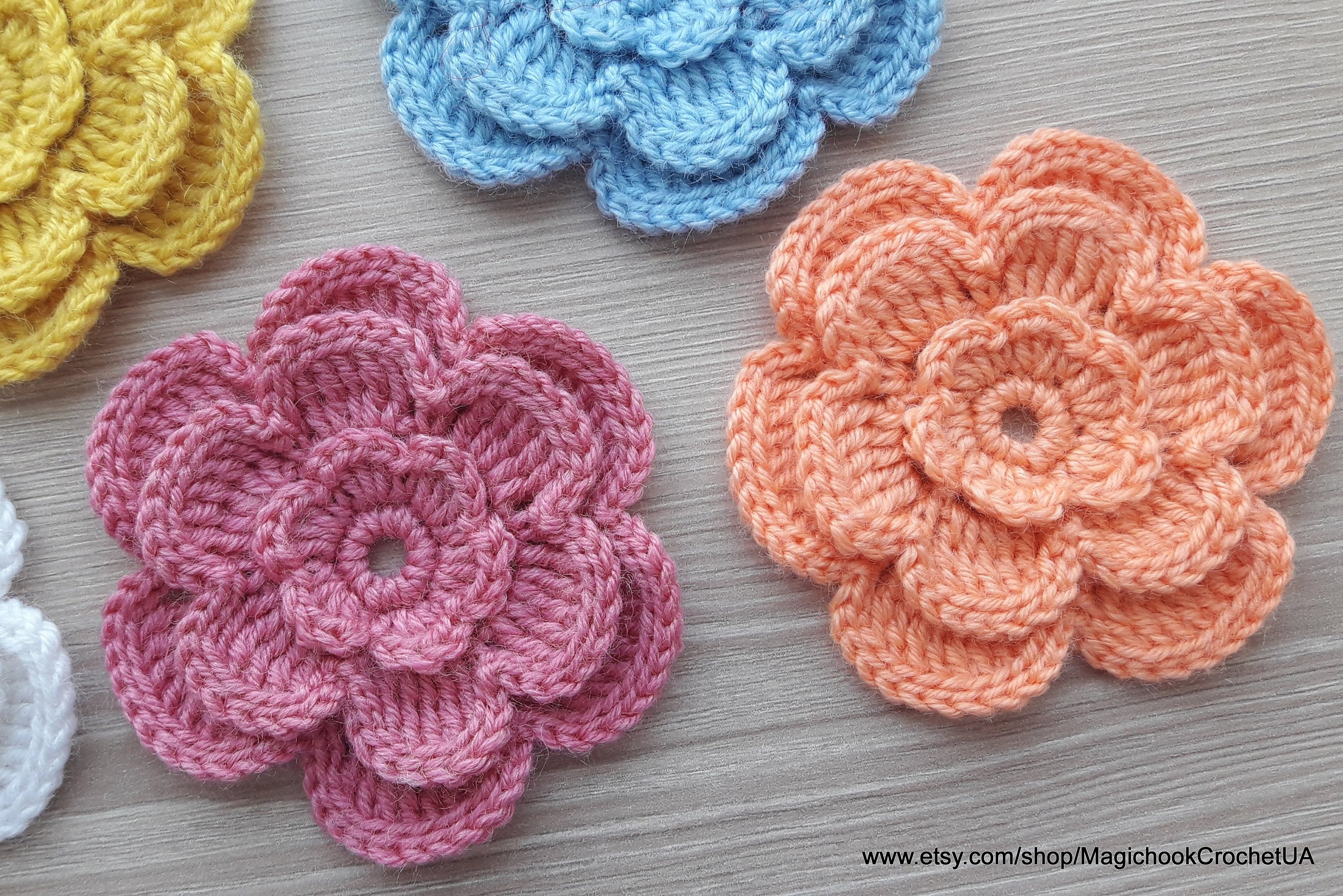 Handmade Crochet Large Flower Applique 3D for Craft Knitted - Etsy