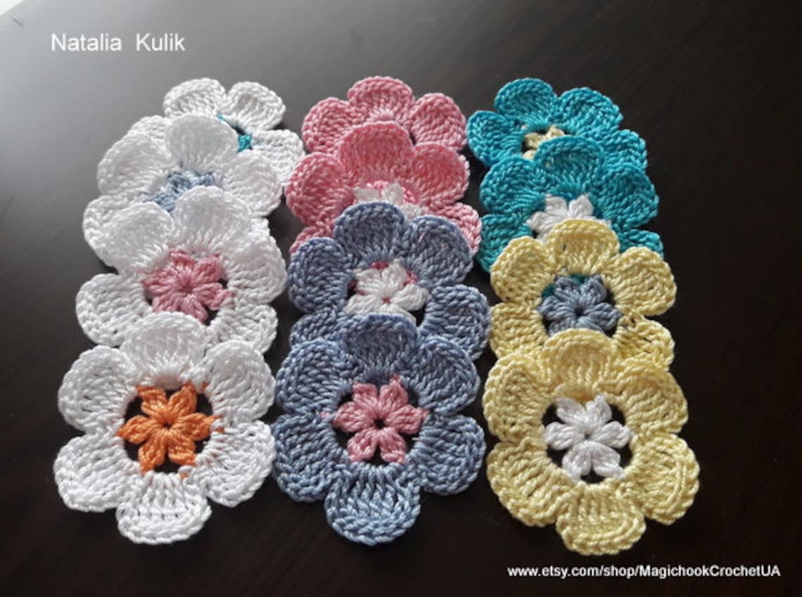 Crochet Small Flower Pattern PDF Instructions Knit Applique - Etsy