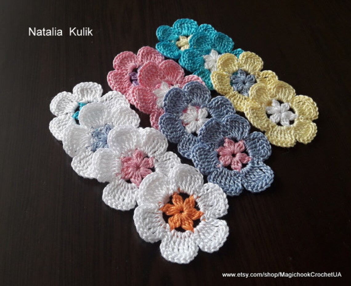 Crochet Small Flower Pattern PDF Instructions Knit Applique - Etsy