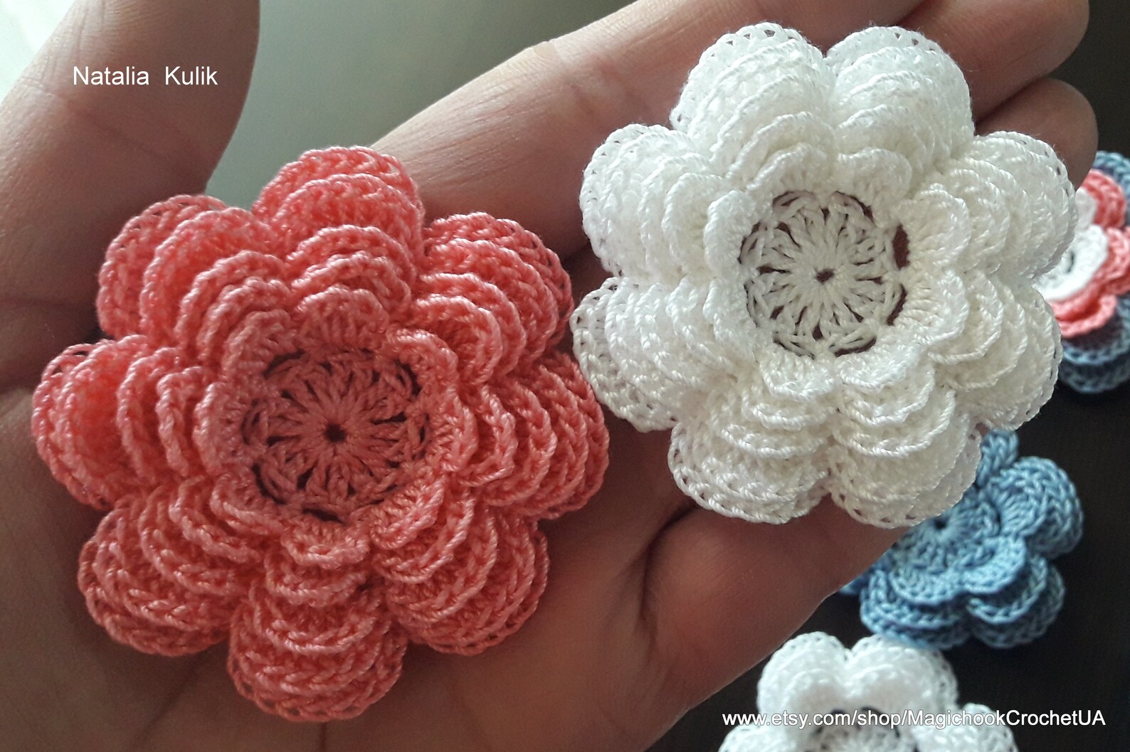 Crochet Flower Pattern PDF, Instructions Knit Applique 3D, Knitted ...