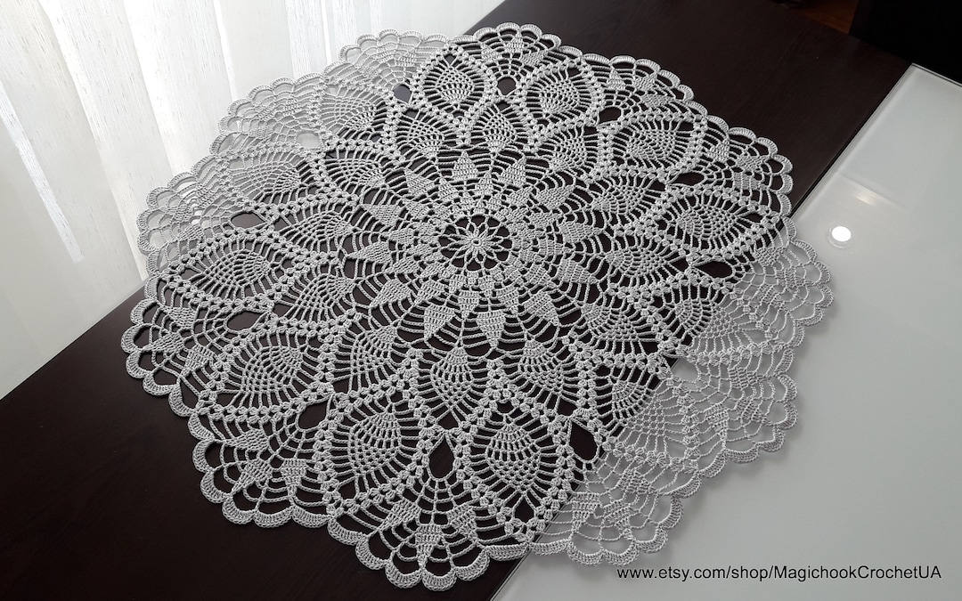 Buy Crochet Gray Doily, Crochet Lace Napkin, Round Knitted Tablecloth ...