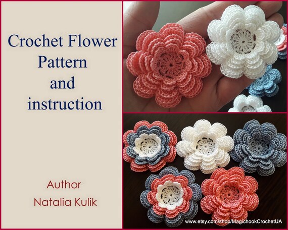Crochet Flower Pattern PDF Instructions Knit Applique 3D | Etsy