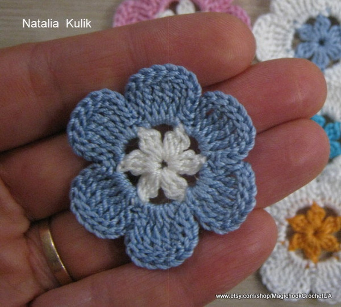 Crochet Small Flowers Applique Set of 12 Flower Motifs - Etsy