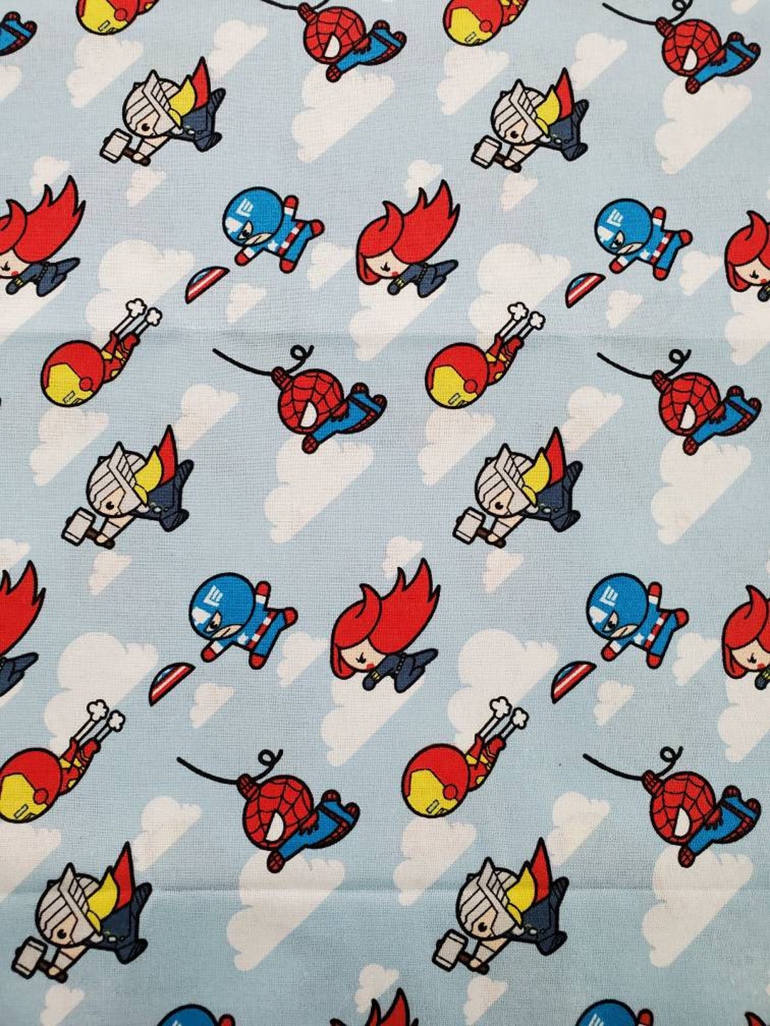 Marvel Chibi Avengers 100% Cotton Fabric by the Yard or 1/2 Yard or Fat ...
