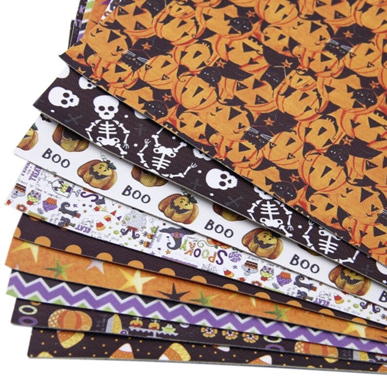 Halloween Set of 9 Pieces Faux Leather Sheets, Fall Synthetic Leather ...