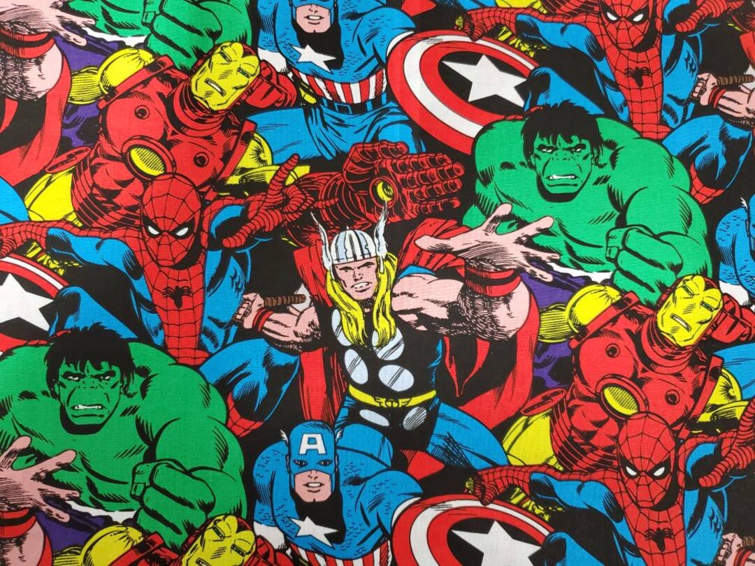 Marvel Avengers Superhero Cotton Fabric by the Yard or 1/2 Yard Iron ...