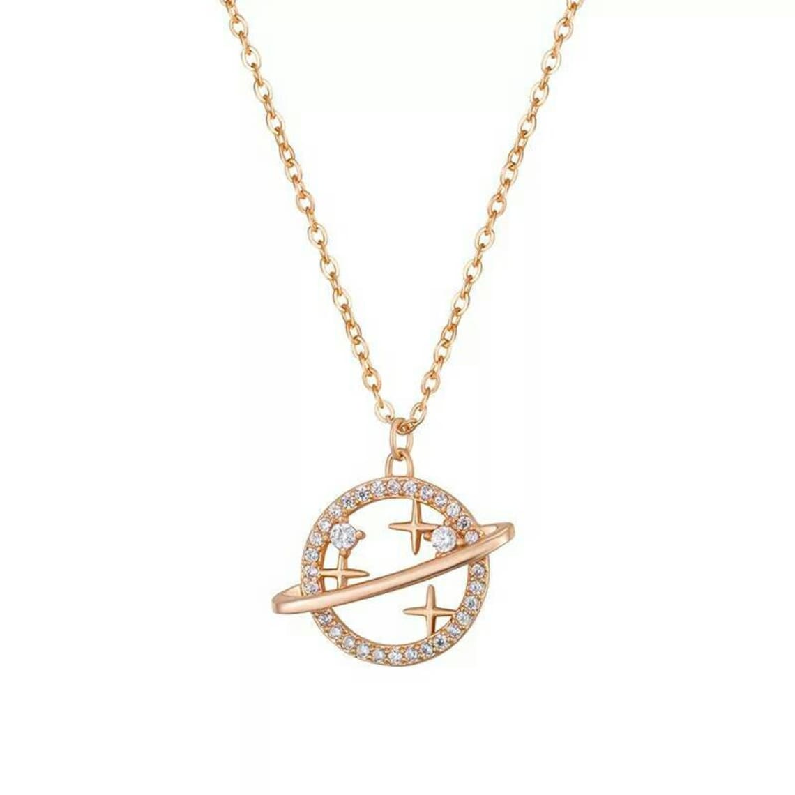 Gold Planet Necklace Small Planet Jewelry Zircon Necklace | Etsy