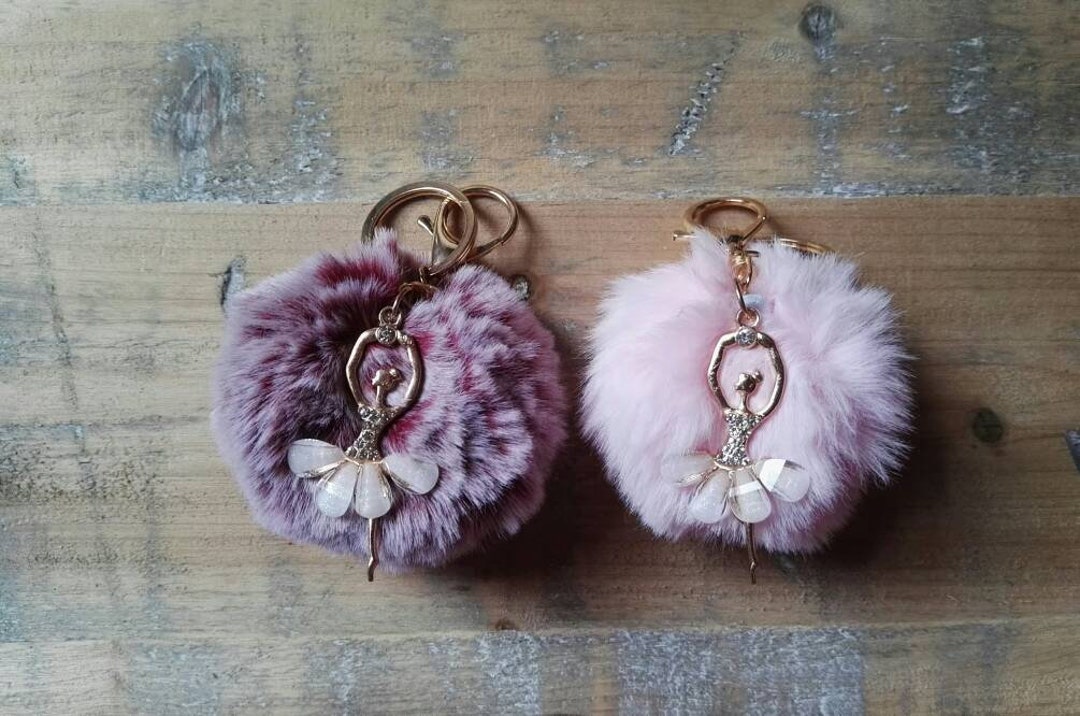 Ballerina Pom Pom Keychain Pink Pompon Burgundy Fluff Ball Keychain Pom ...