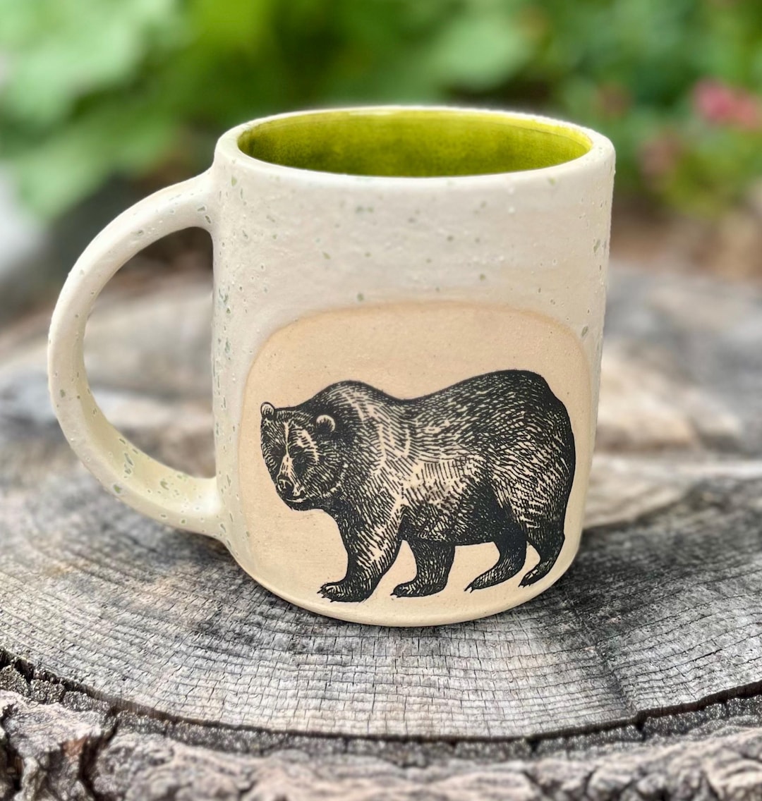 Sea Salt and Moss Green Bear Mug // Holds 22 Fluid Ounces, Hand Made ...