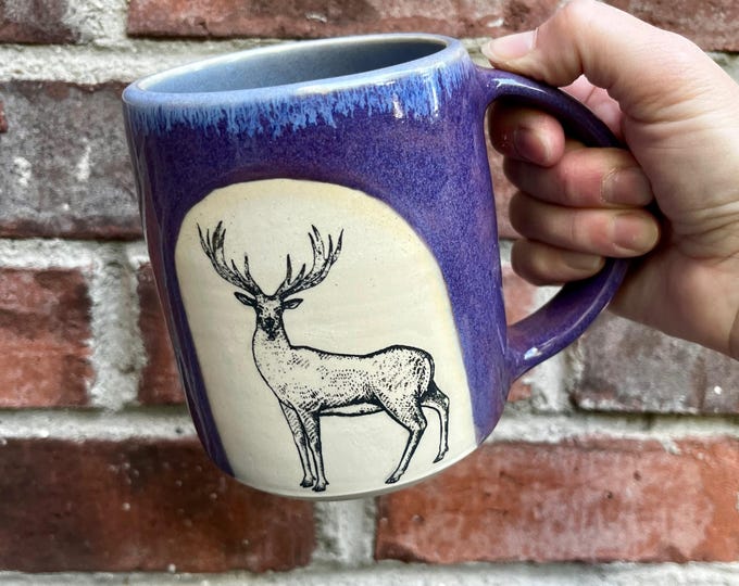 Purple Ceramic Deer Mug, 20 Oz Mug, Handmade, Wheel Thrown. Large ...