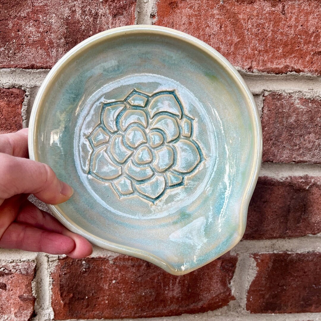 Succulent Spoon Rest // Ceramic Spoon Rest, Green Spoon Rest, Ladle ...