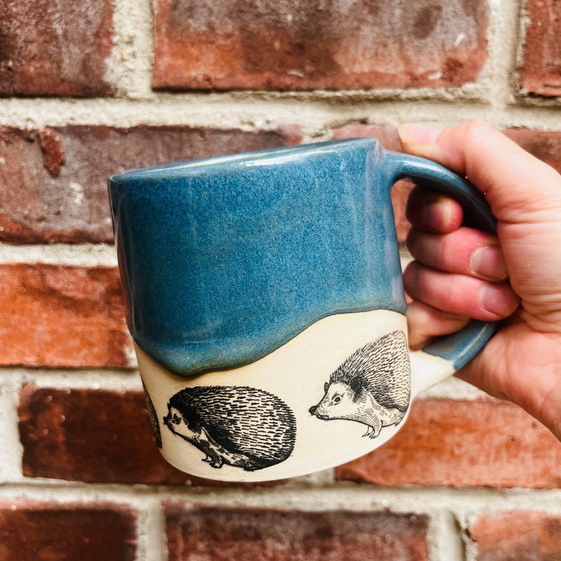 Turquoise and Moss Green Hedgehog Mug // 18 Oz Mug, Coffee Mug, Hot ...