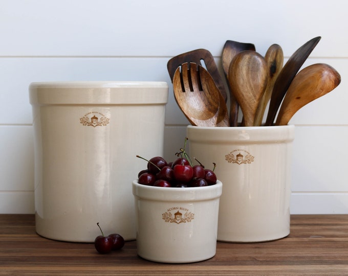 Handmade Stoneware Crock Trio: Farmhouse Kitchen Storage - USA Made - Etsy