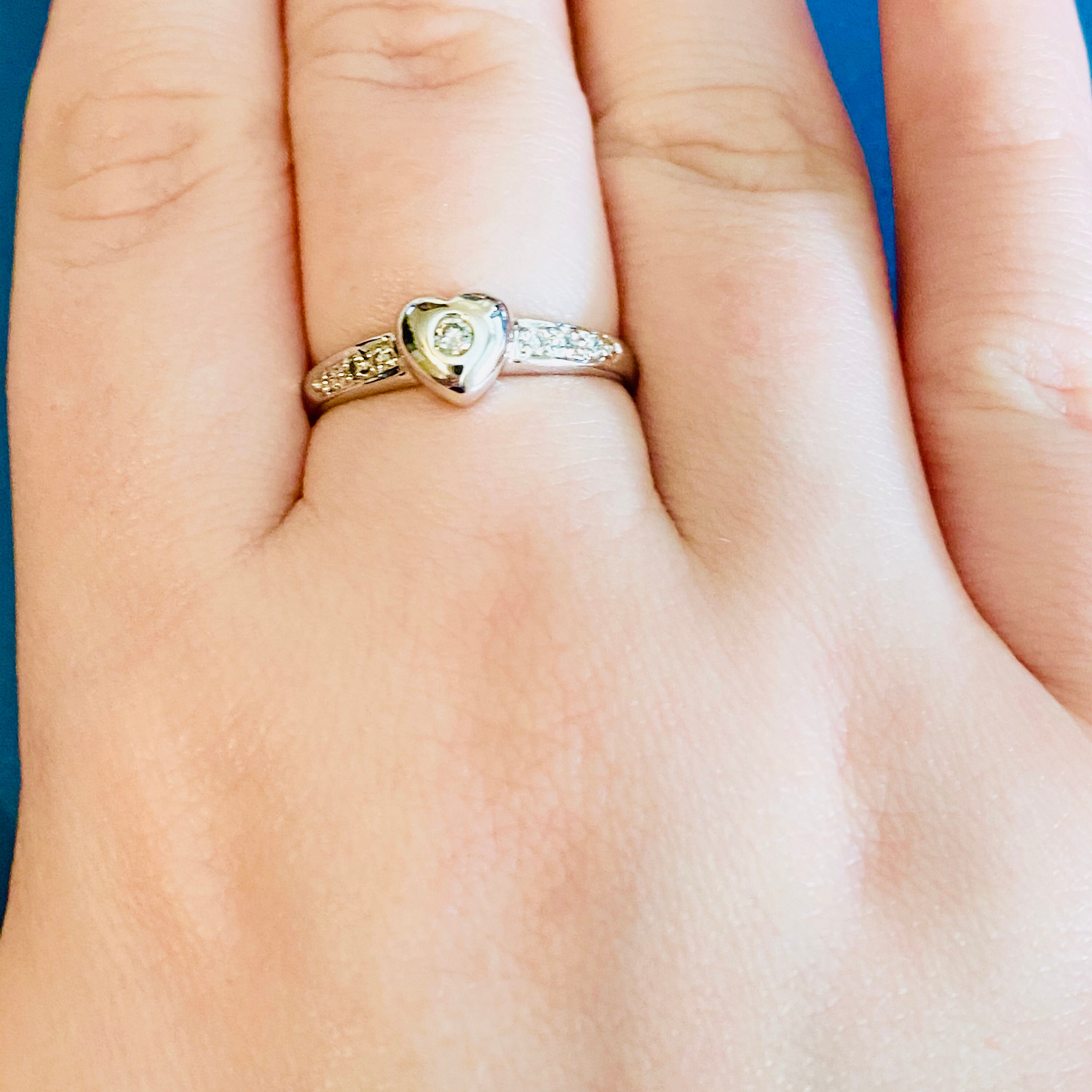 14K DIAMOND GOLD RING Heart Size 7.25 14 Karat Solid White | Etsy