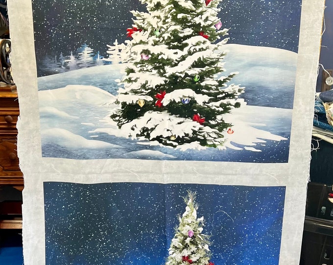 Clothworks Winter’s Eve Christmas Tree Panel Y3534-116 Mist Gray Cotton ...