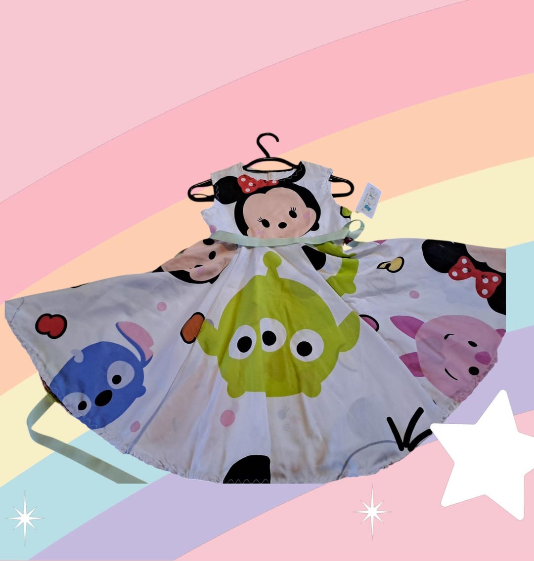 Girls Twirling Disney Tsum Tsum Stitch Marie Piglet Upcycled Dress Age ...
