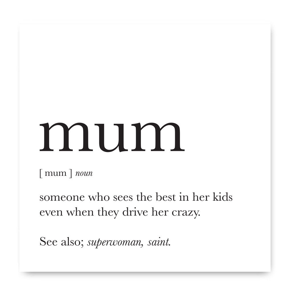 Mum Noun Card, Mum Card, Mummy Card, Friendship Card, Noun Card, Black ...