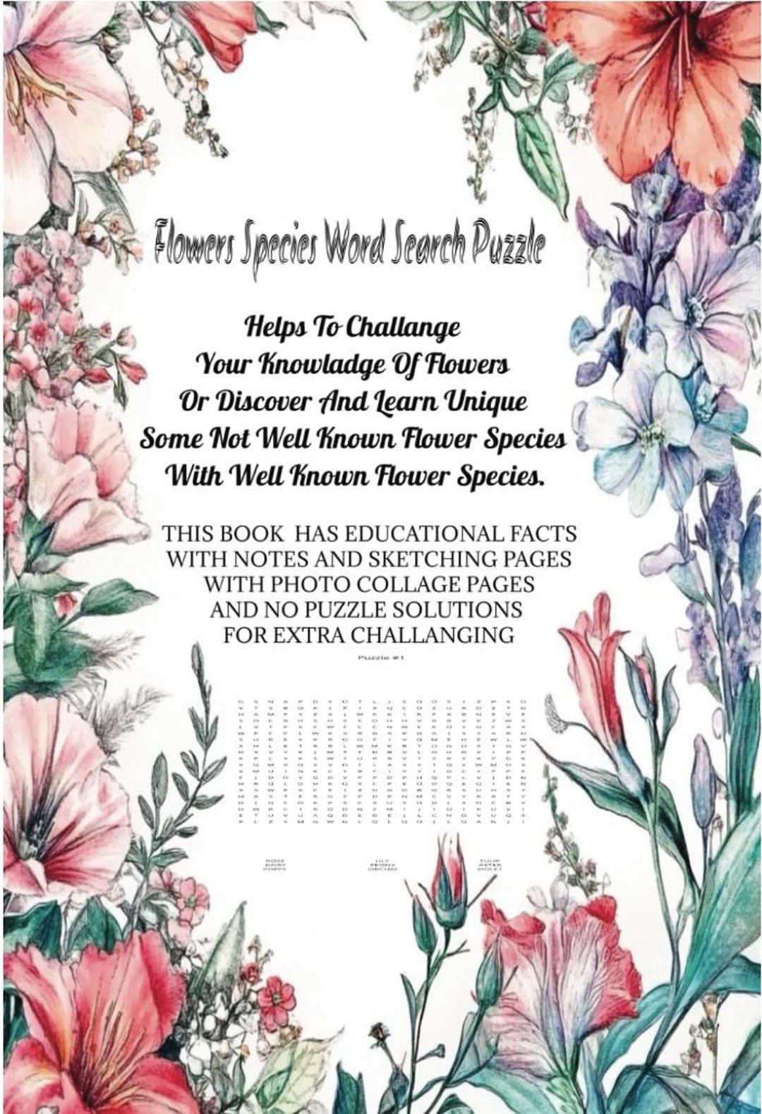 Flower Species Word Search Puzzle Book All Color - Etsy