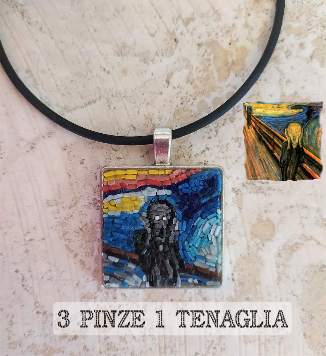 Edvard Munch the Scream Pendant Necklace With Pendant, Micromosaic ...