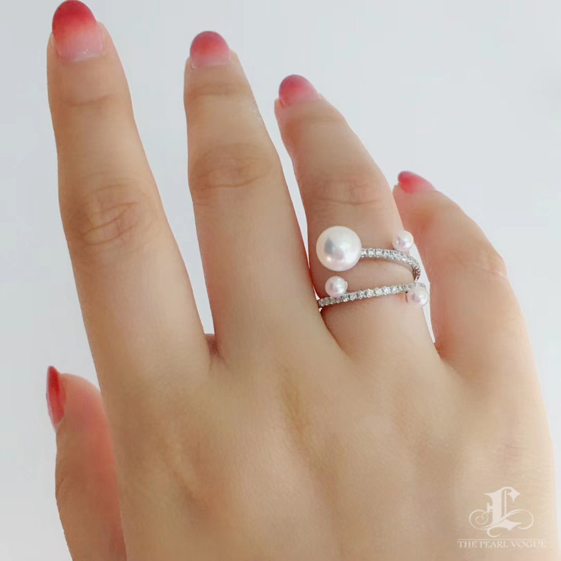 AAA 3-4 Mm & 7-8 Mm Akoya Pearl Ring 18k Gold W/ Diamond - Etsy