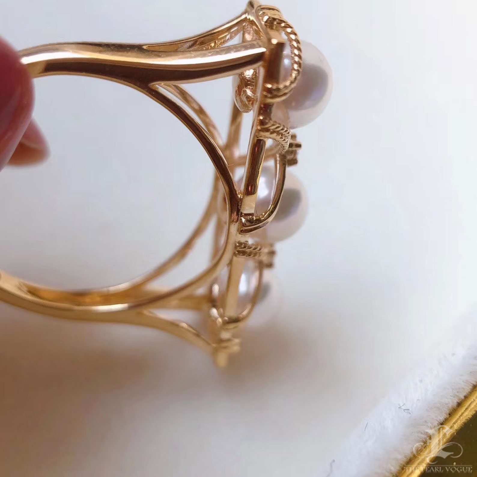 AAA 5-5.5 Mm Akoya Pearl Ring 18k Gold W/ Diamond - Etsy