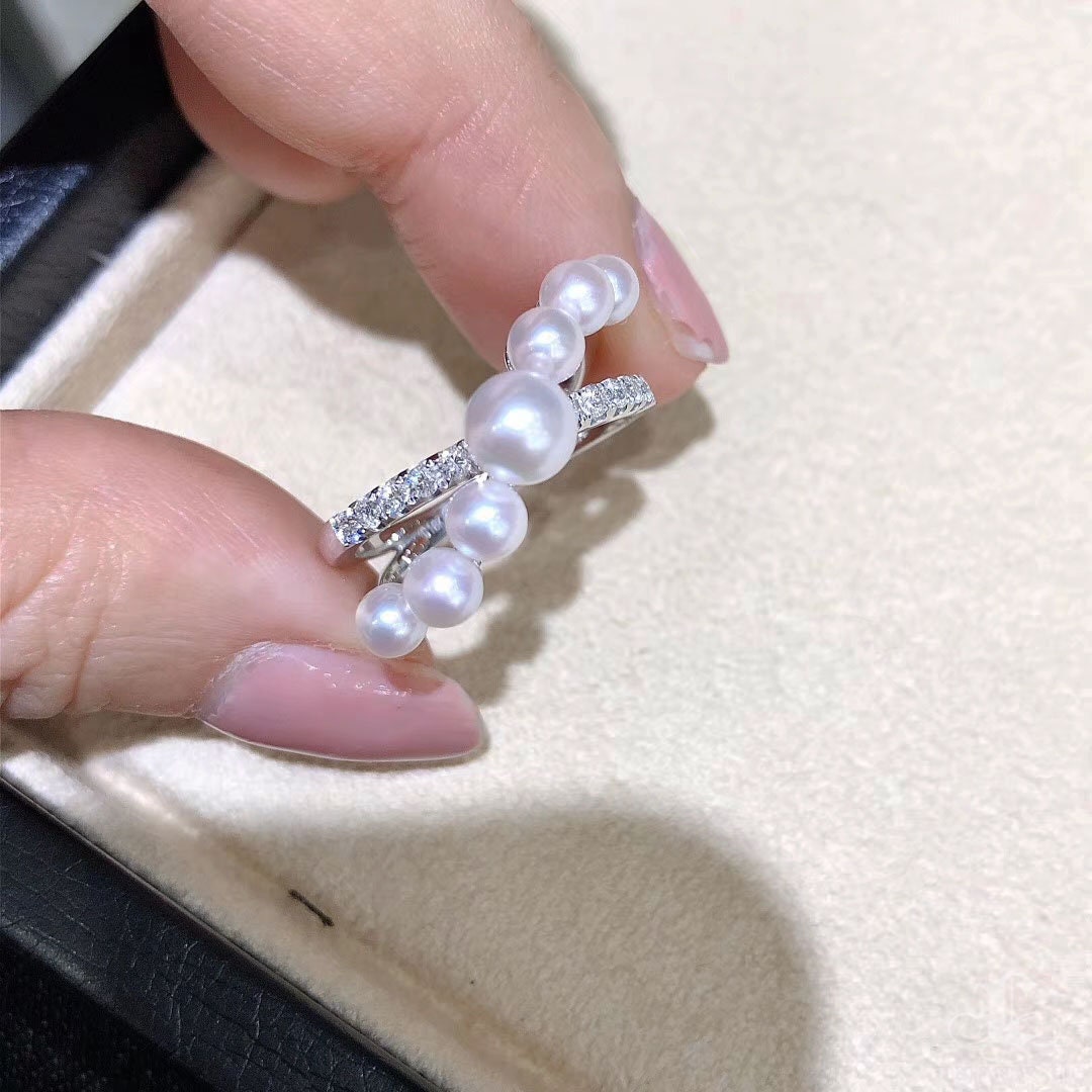 0.25 Ct Diamond AAA 3-6 Mm Baby Akoya Pearl Ring 18k Gold W/ Diamond - Etsy