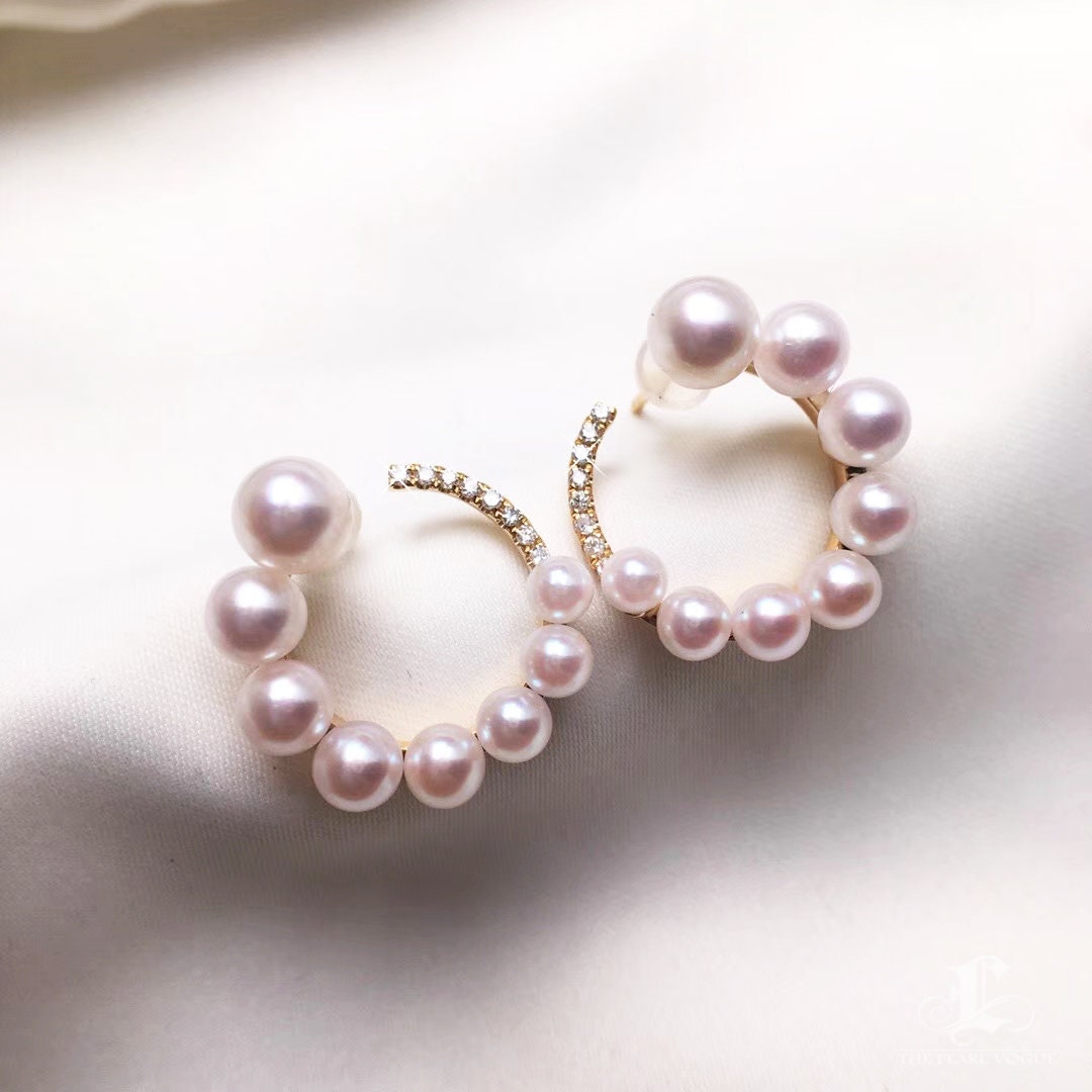 AAA 3-6mm Baby Akoya Pearl Fashion Earrings, 18k Gold W/ Diamond - Etsy