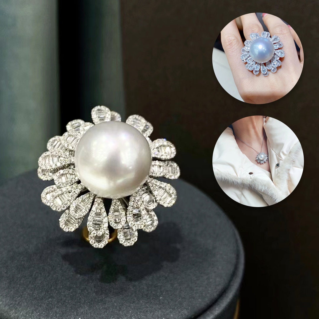 Transformable Diamond and 17 Mm Pinctada Maxima Pearl Ring Pendant W ...