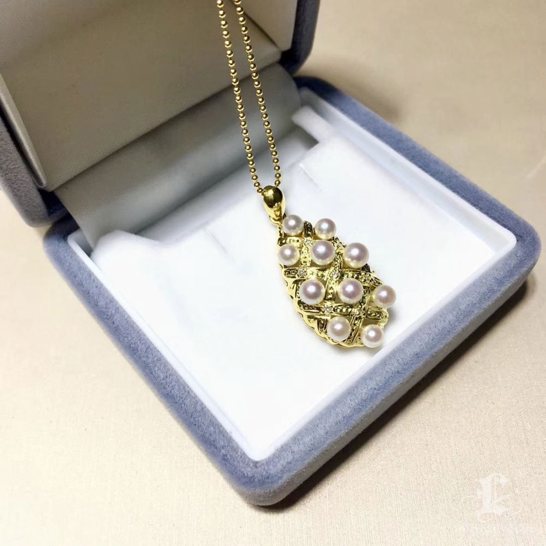 3-5 Mm Akoya Pearl Fashion Pendant, 18k Gold W/ Diamond AAAA - Etsy