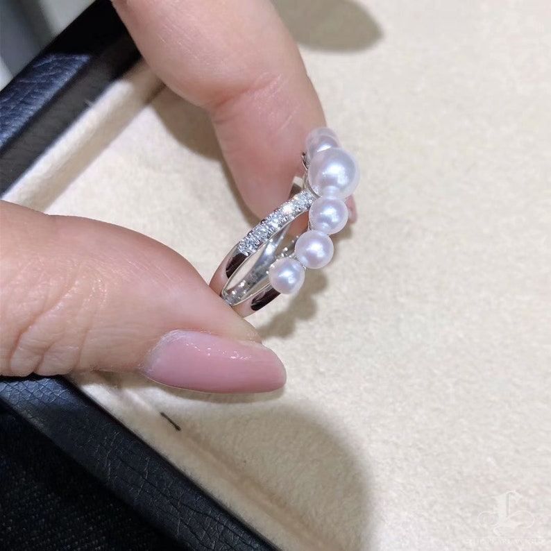 0.25 Ct Diamond AAA 3-6 Mm Baby Akoya Pearl Ring 18k Gold W/ Diamond - Etsy